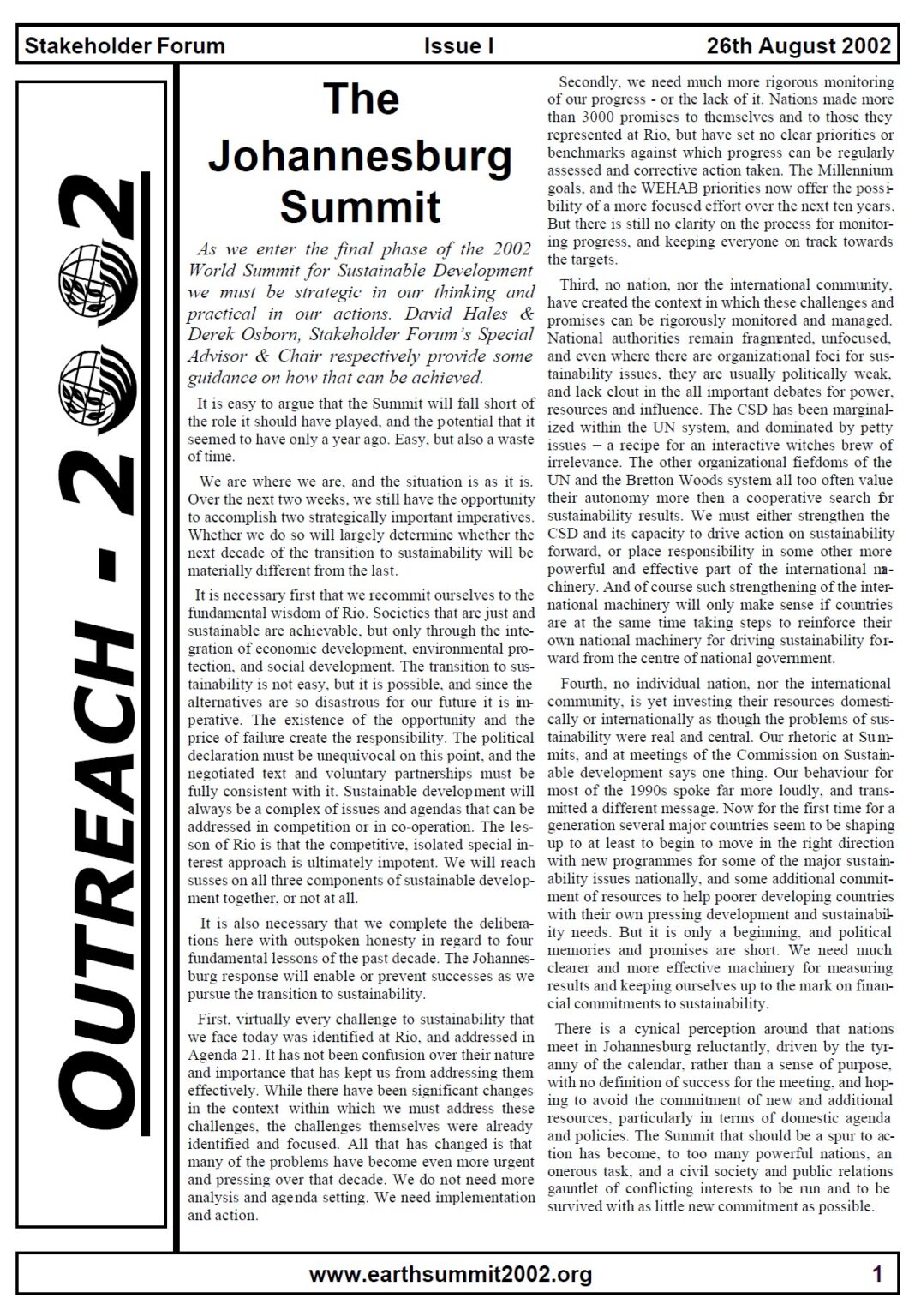 Earth Summit 2002 (World Summit on Sustainable Development Johannesburg ...