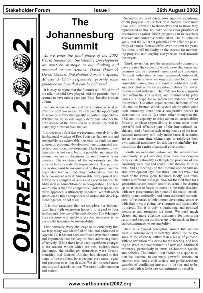 Earth Summit 2002 (World Summit on Sustainable Development Johannesburg ...