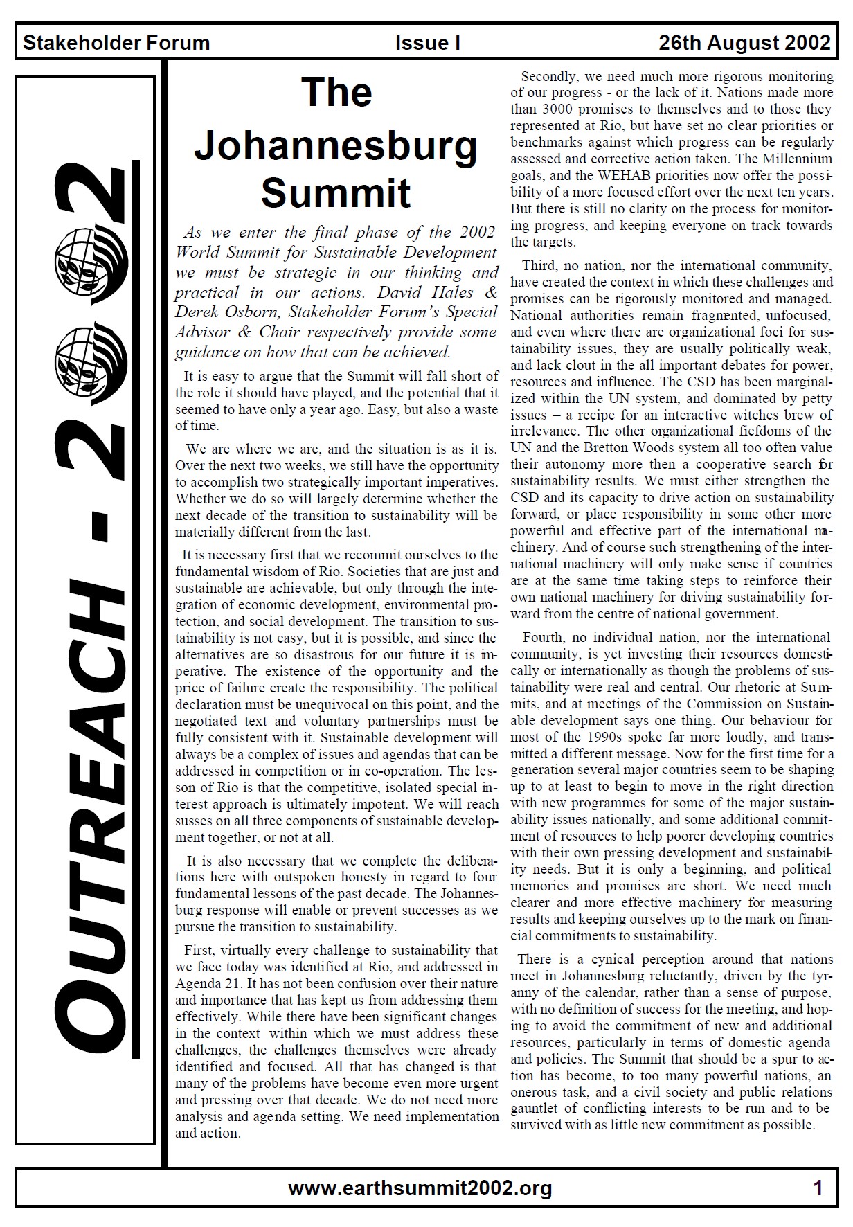 Earth Summit 2002 (World Summit on Sustainable Development Johannesburg ...